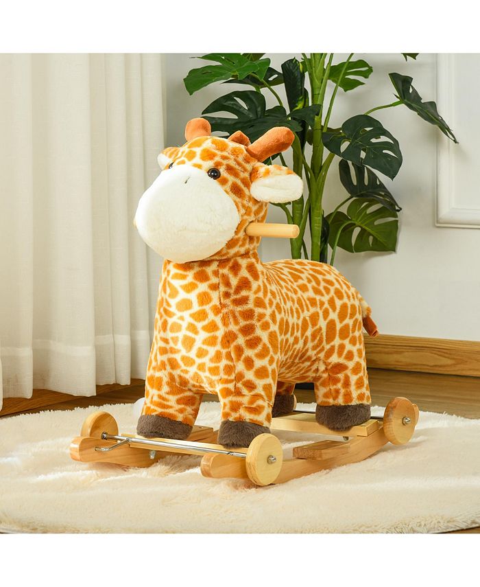 Qaba 2in1 Indoor Outdoor Giraffe Rocking Horse Car w/ Sounds Wheels ...
