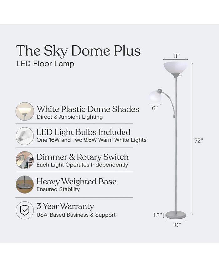 Brightech Sky Dome Plus LED Torchiere Floor Lamp with 1 Reading Arm ...