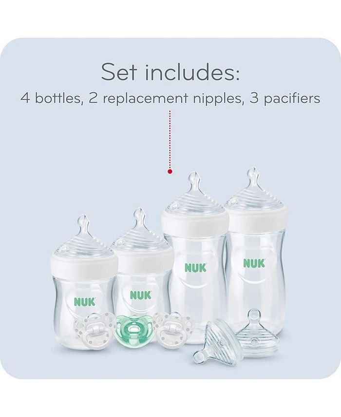 NUK Simply Natural 9 piece Baby Bottles with SafeTemp Gift Set - Pink ...