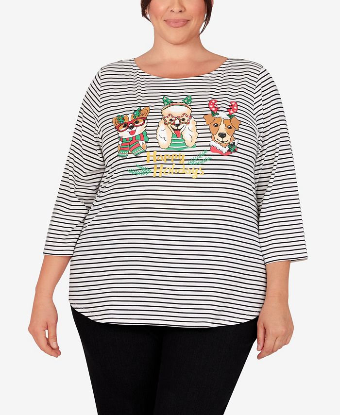 Ruby Rd. Plus Size Holiday Striped Puppies Top - Macy's