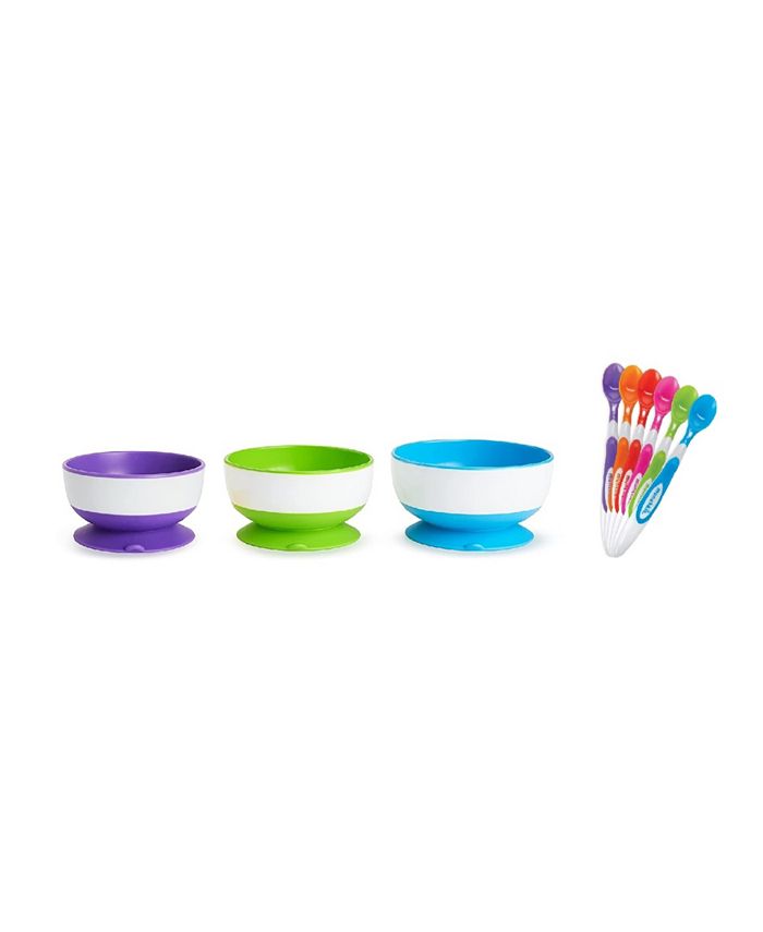 Munchkin 3 Pack Stay Put Suction Bowls with 6 Pack Soft Tip Infant ...
