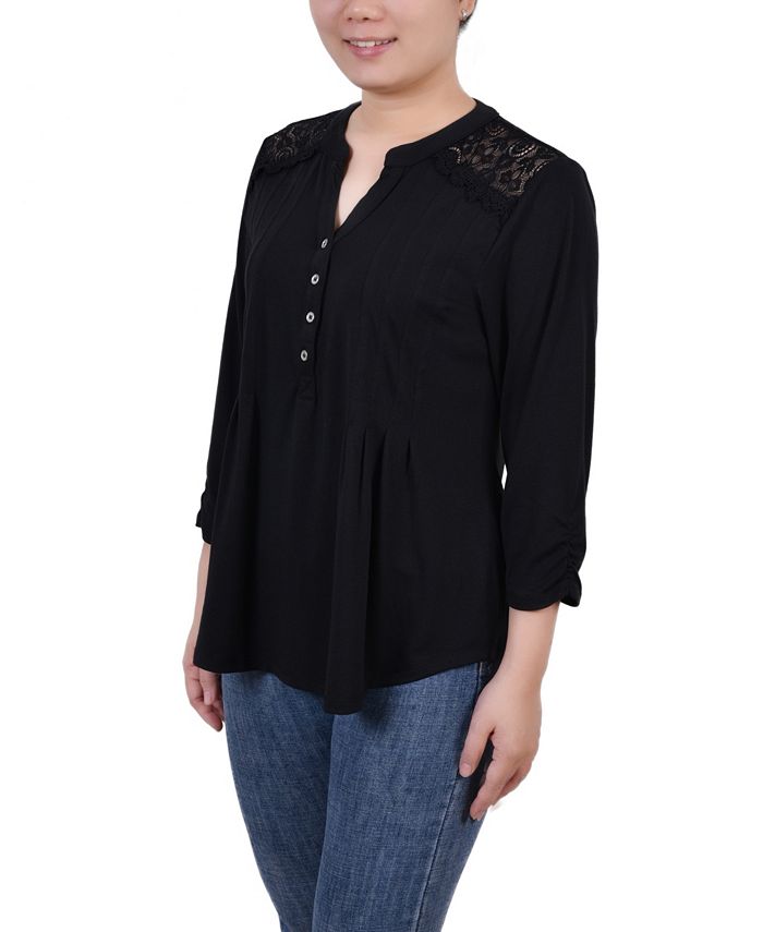 NY Collection Petite Rouched Sleeve Pintuck Top - Macy's