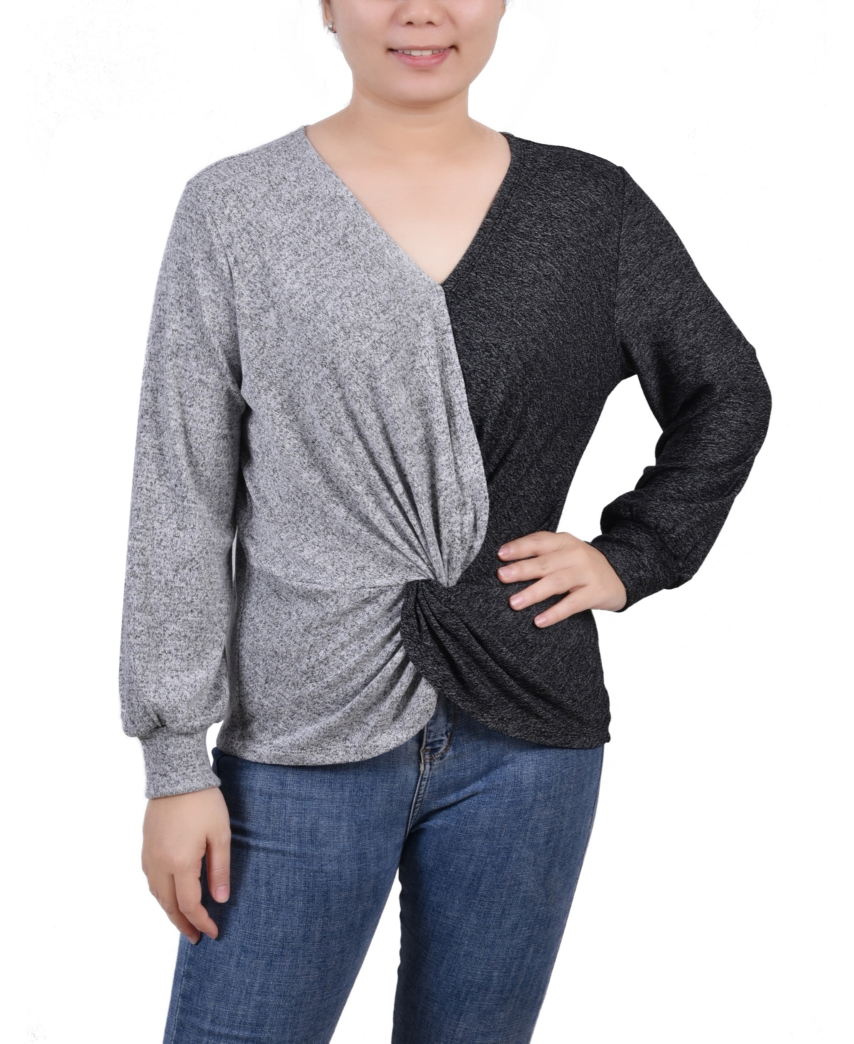 Click here for Ny Collection Petite Long Sleeve Twist Front Color... prices