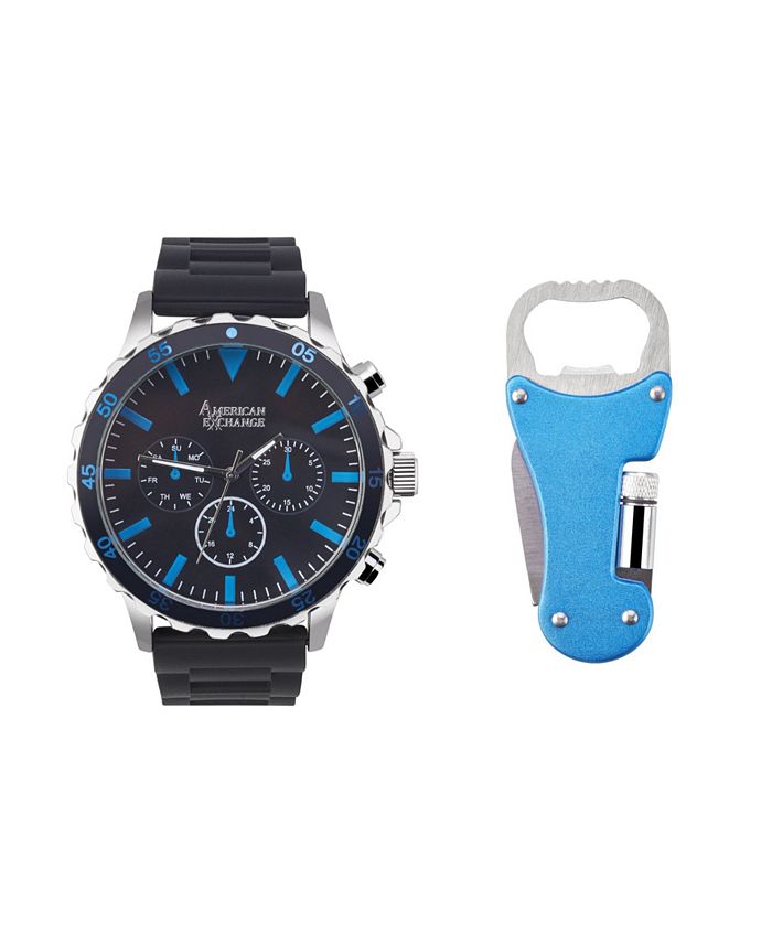 American Exchange Men's Quartz Movement Black Silicone Strap Analog ...