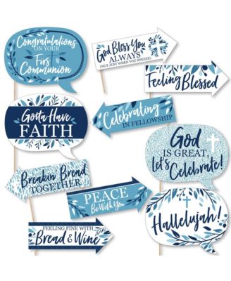 Funny First Communion Blue Elegant Cross - Religious Photo Booth Props ...