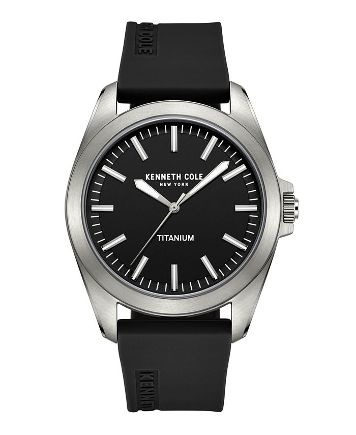 Kenneth Cole New York Men's Titanium Black Silicone Strap Watch 42mm ...