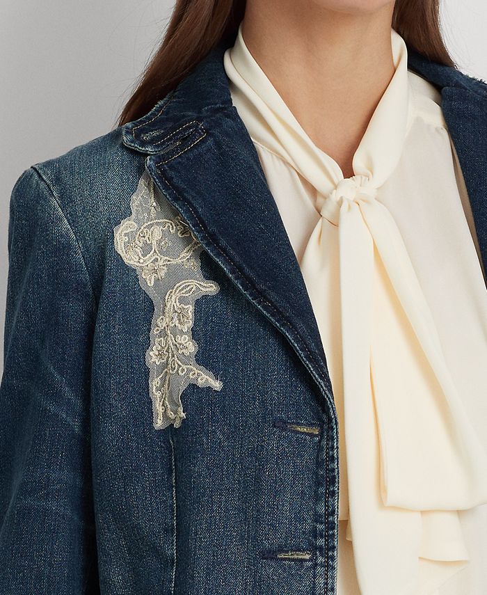 Lauren Ralph Lauren Women's Lace Patchwork Denim Blazer - Macy's