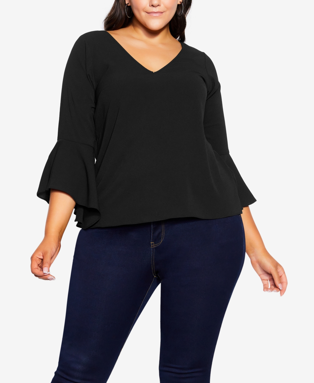 Click here for Plus Size Bell Sleeve Top - Black prices