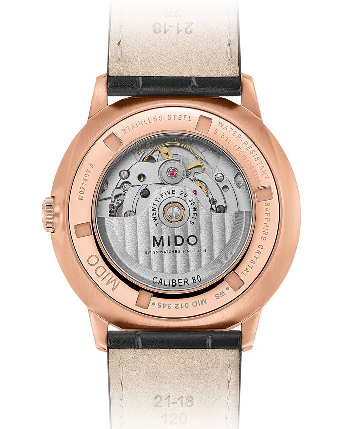 Mido Men's Swiss Automatic Commander Gradient Black Leather Strap Watch ...