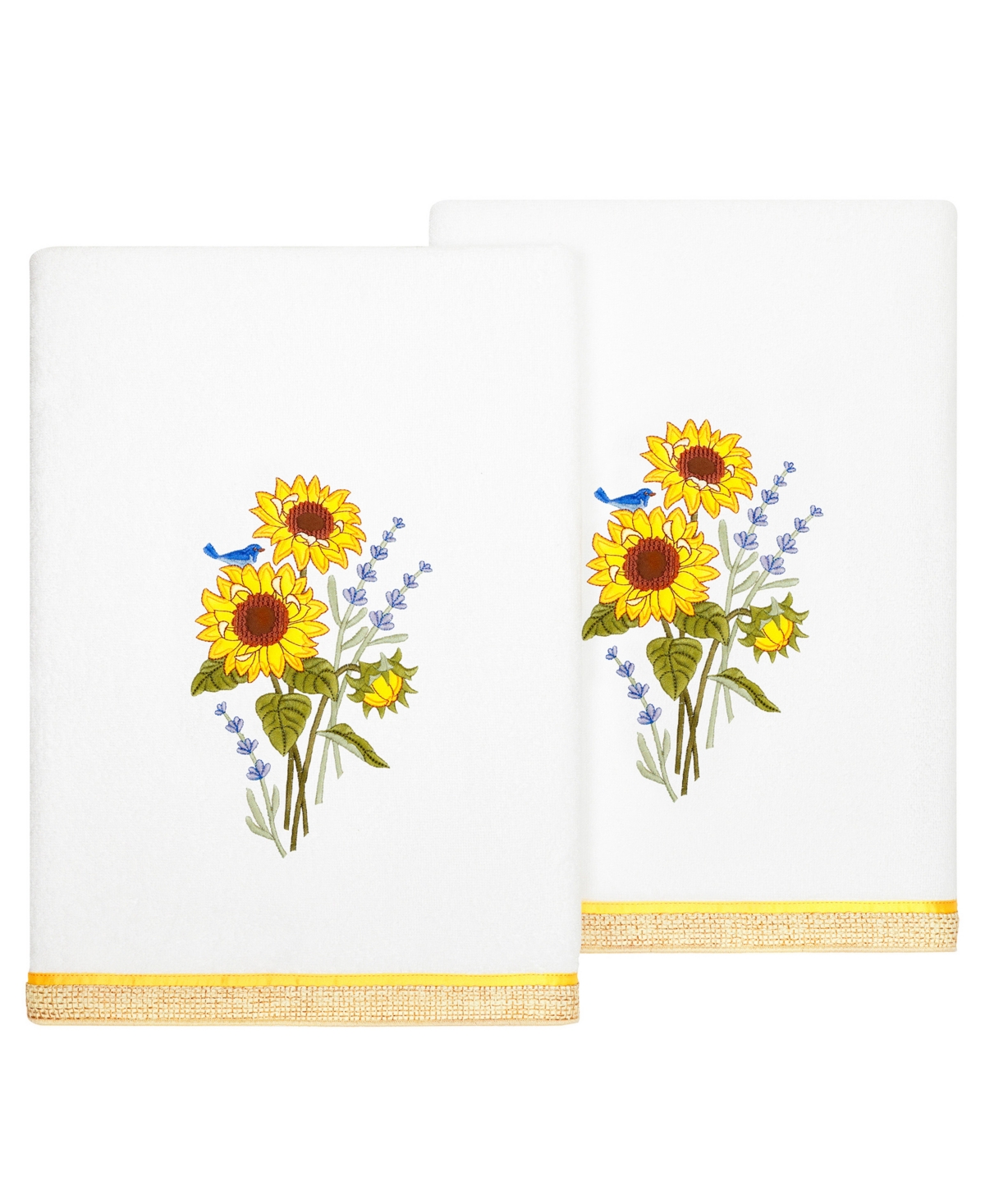 Linum Home Turkish Cotton Girasol Embellished 2-Pc. Bath Towel Set - White