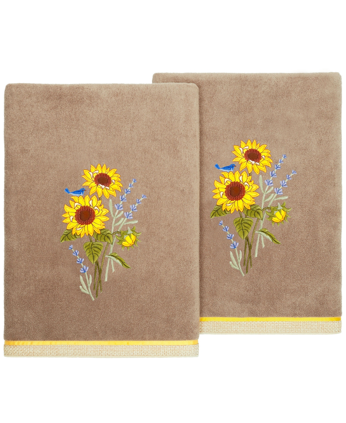 Linum Home Turkish Cotton Girasol Embellished 2-Pc. Bath Towel Set - Cocoa