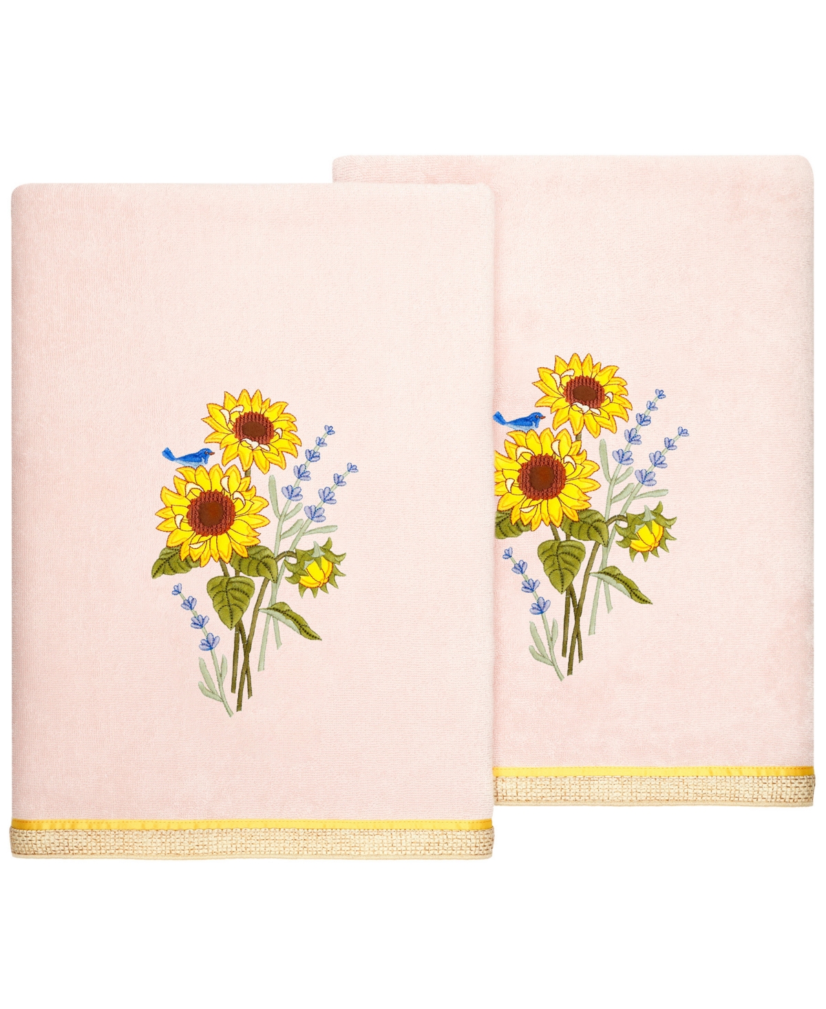 Linum Home Turkish Cotton Girasol Embellished 2-Pc. Bath Towel Set - Blush