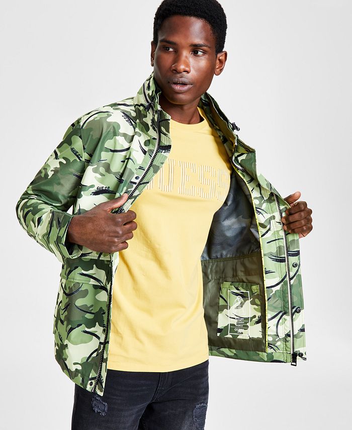 GUESS Men's Technical Camouflage Raincoat with Removable Hood - Macy's