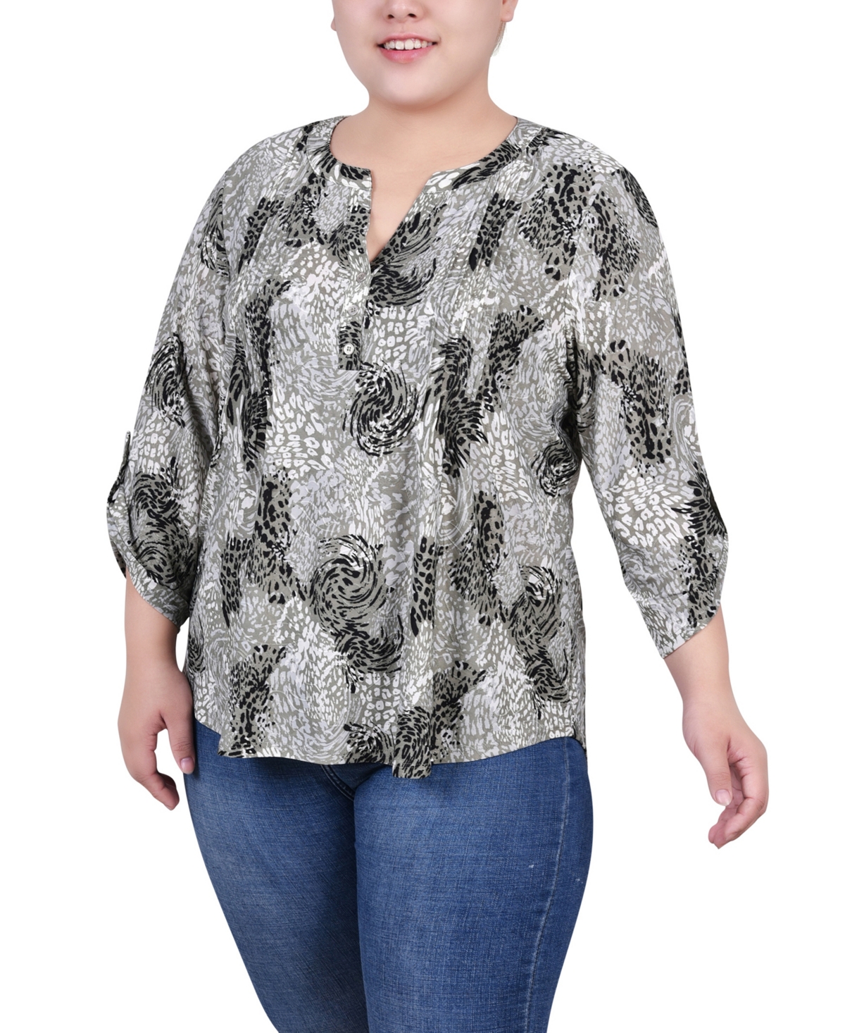 Click here for Ny Collection Plus Size 3/4 Roll Tab Pullover Top... prices