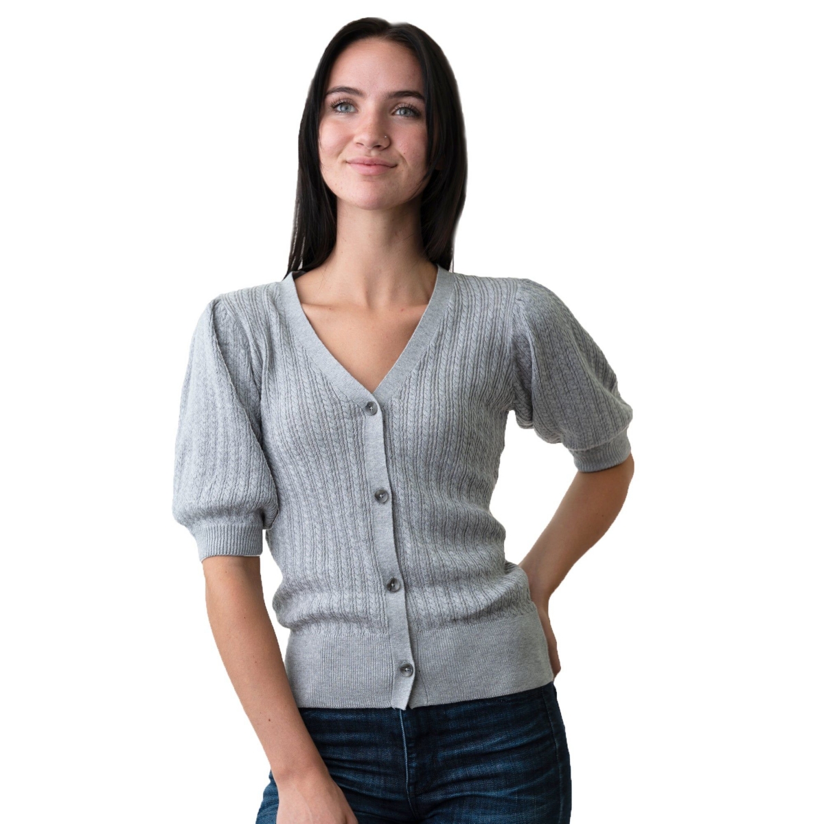 Click here for Hope & Henry Womens Puff Sleeve Button Front Sweat... prices