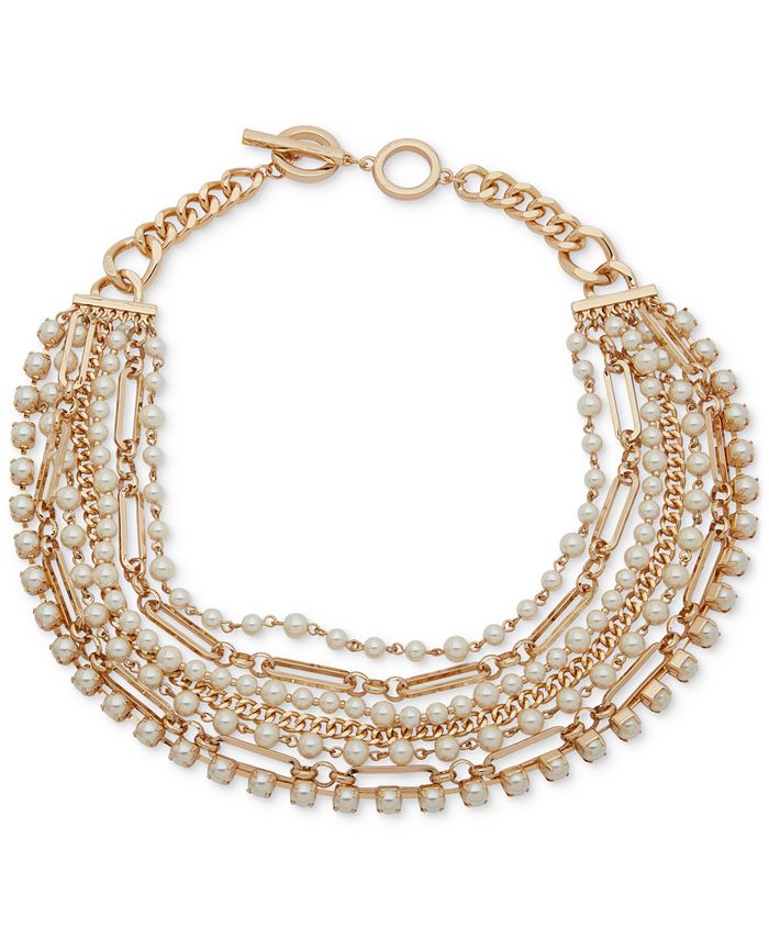 Anne Klein Gold-Tone Imitation Pearl Link Layered Collar Necklace, 16 ...