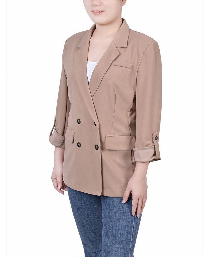 NY Collection Women's Long Sleeve Double Breasted Crepe Jacket ...