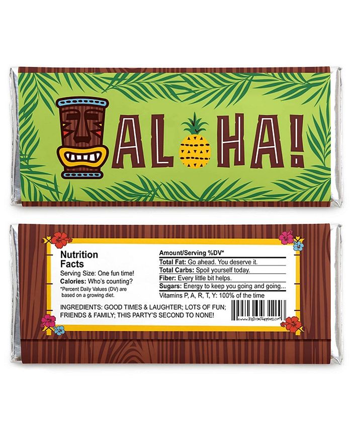 Big Dot of Happiness Tiki Luau - Candy Bar Wrapper Tropical Hawaiian ...