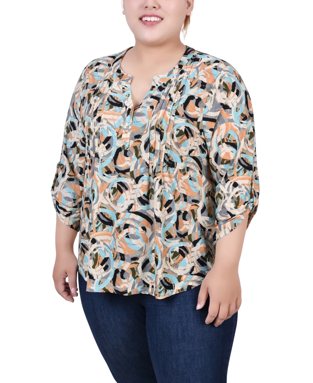 Click here for Ny Collection Plus Size 3/4 Roll Tab Pullover Top... prices