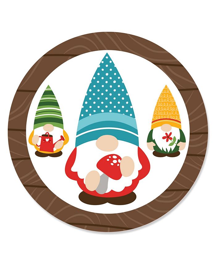 Big Dot of Happiness Garden Gnomes - Forest Gnome Party Circle Sticker ...