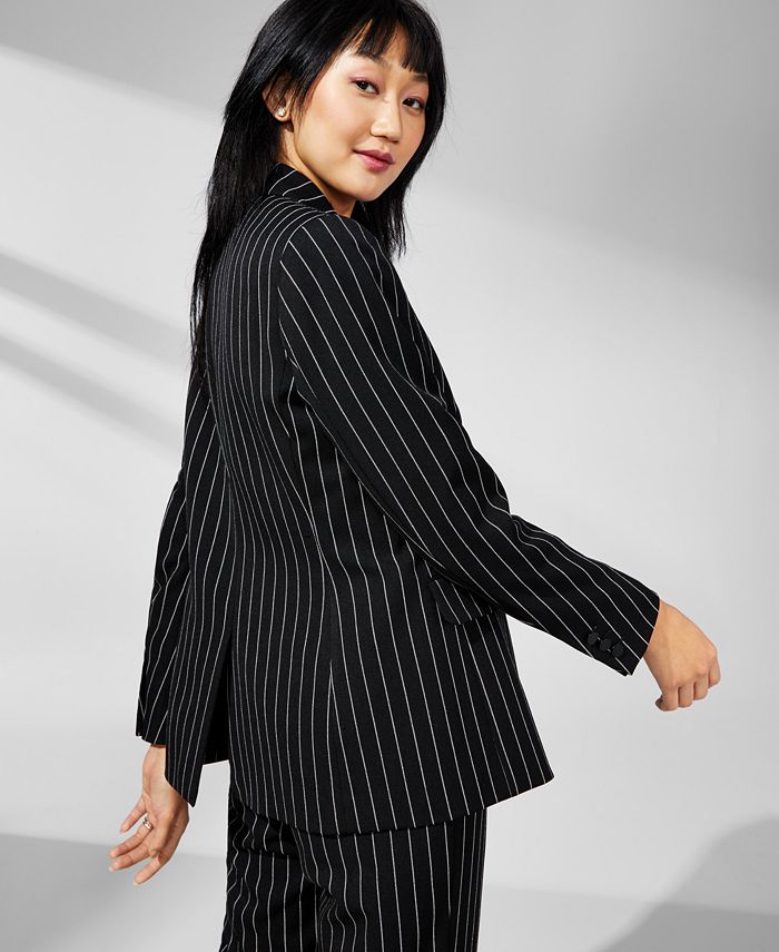Anne Klein Women's Pinstripe Notched-Collar Jacket - Macy's