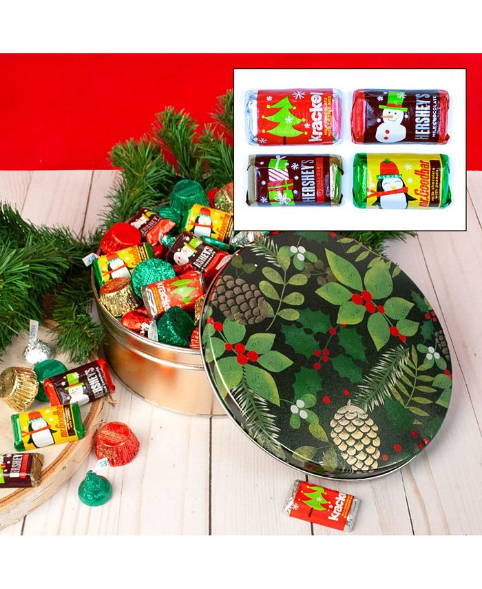 Just Candy 130 pcs Christmas Gift Tin with Hershey's Holiday Chocolate ...