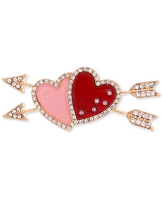 Holiday Lane Gold-Tone Pavé Double Heart & Arrow Pin, Created for Macy ...