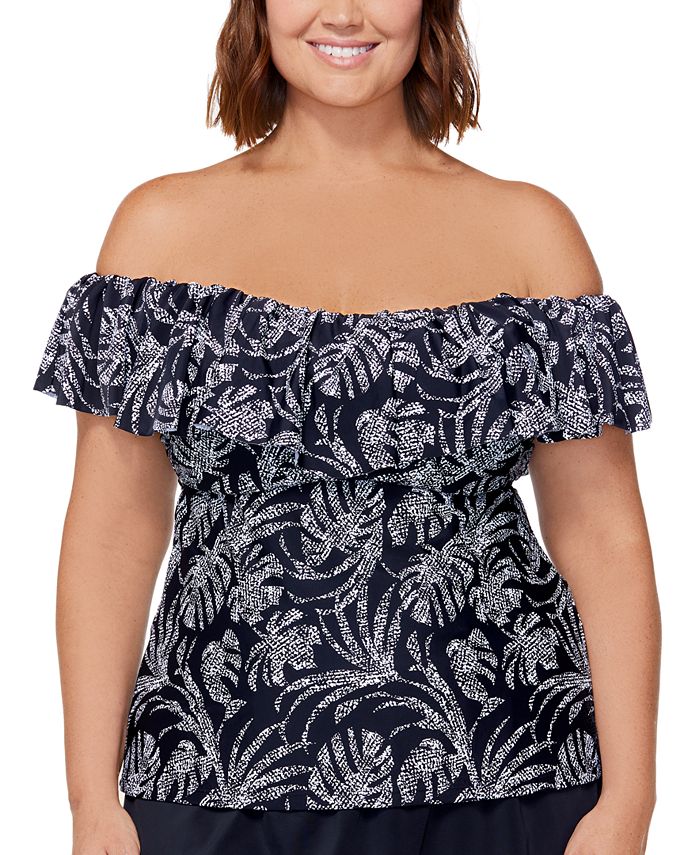 Island Escape Plus Size Printed La Flor Off The Shoulder Removable