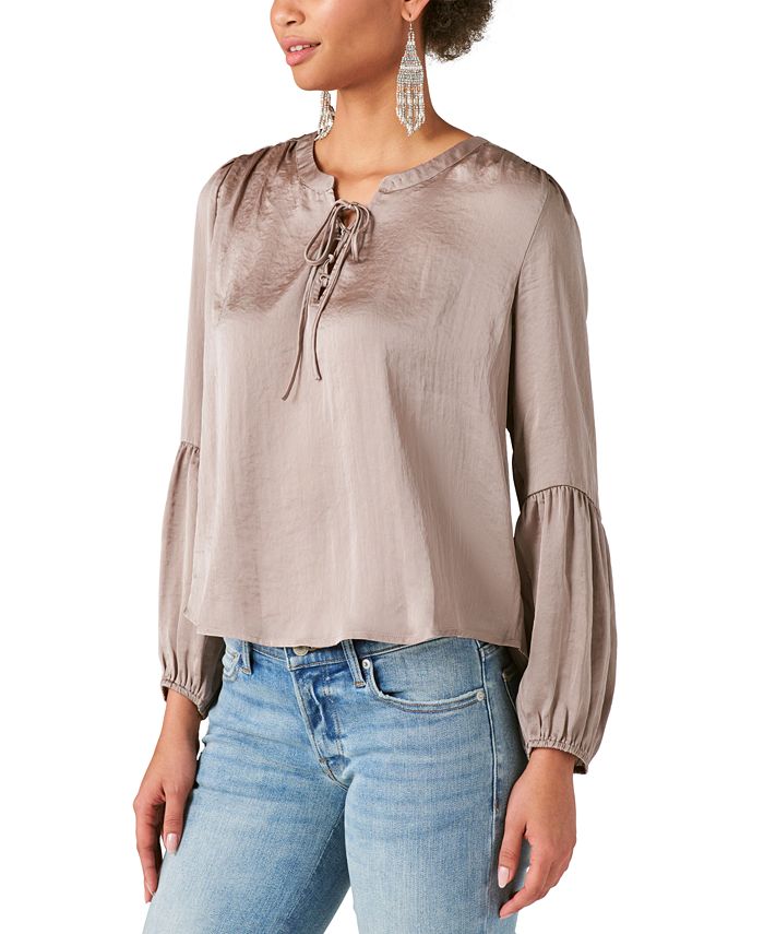 Lucky Brand Billowing Long Sleeve Lace Up Blouse Top - Macy's