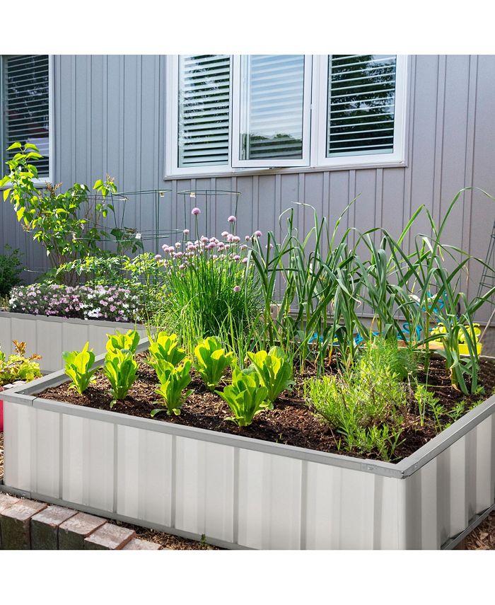 Outsunny Metal Raised Garden Bed No Bottom Planter Box w/ Gloves for ...
