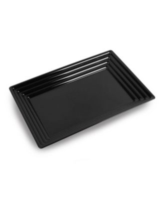 11" x 16" Black Rectangular with Groove Rim Plastic Serving Trays (24 ...