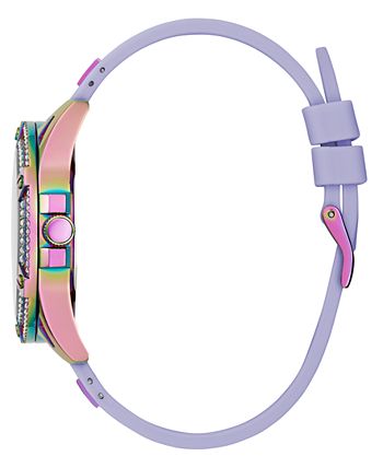 GUESS Women's Purple Glitz Silicone Multi-Function Strap Watch, 40mm ...