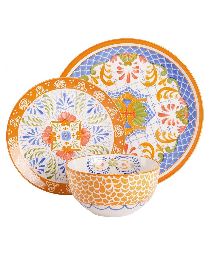 Laurie Gates Tierra Mosaic Hand-Painted 12 Piece Dinnerware Set - Macy's