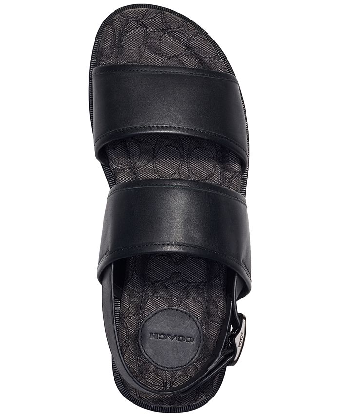 COACH Men's Leather Two-Strap Sandal with Signature Jacquard Footbed ...