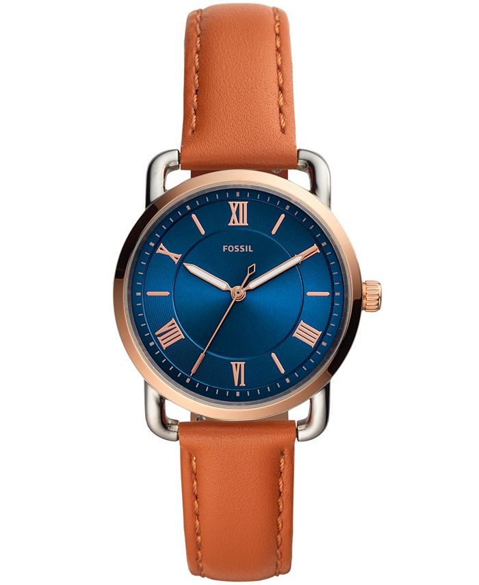 Fossil Women's Copeland Brown Leather Strap Watch 34mm - Macy's