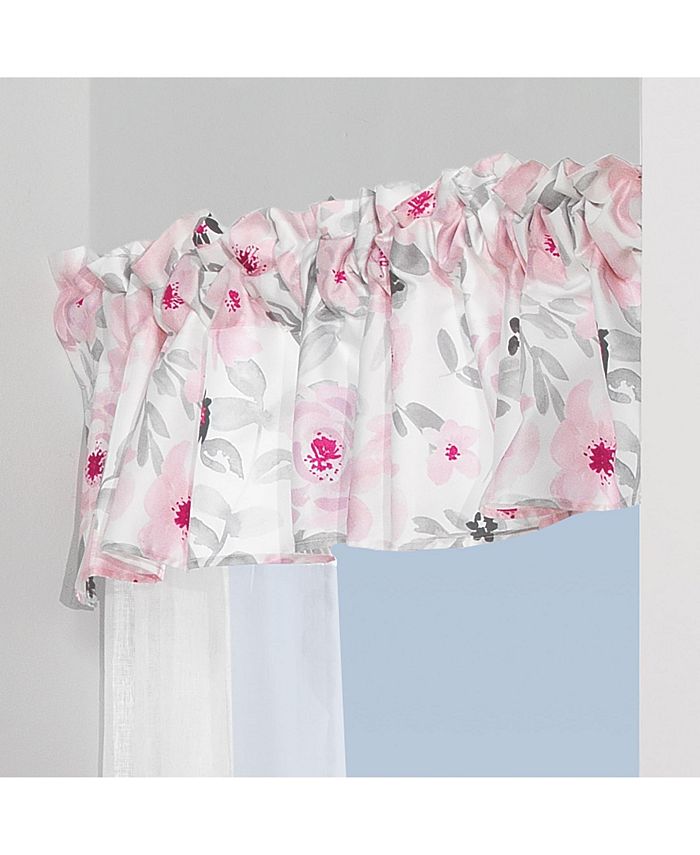Bedtime Originals Blossom Pink/Gray Watercolor Floral Window Valance ...