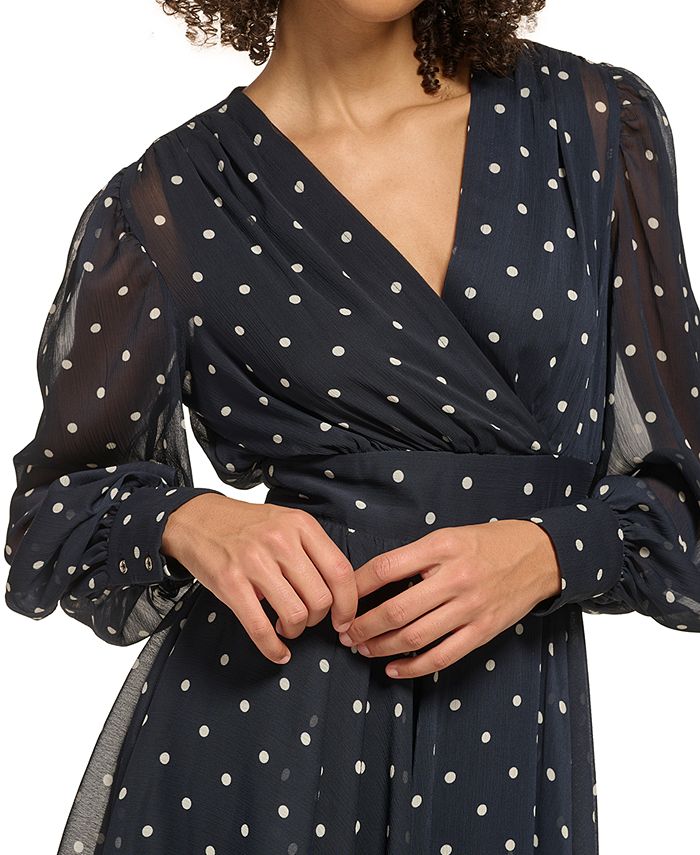 Tommy Hilfiger Womens Polka Dot Chiffon Fit And Flare Dress Macys