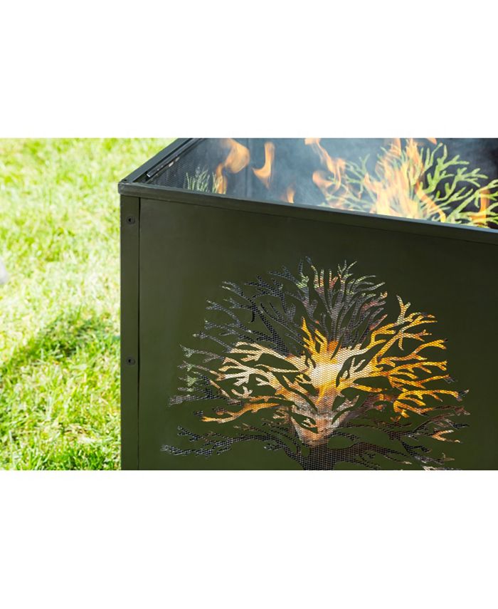 Evergreen Square Tree of Life Fire Pit- 24 x 25.75 x 24 Inches Outdoor ...
