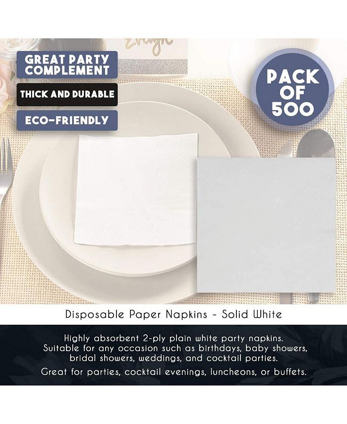 Juvale White Cocktail Napkins - 500-Pack Disposable Paper Napkins, 2 ...