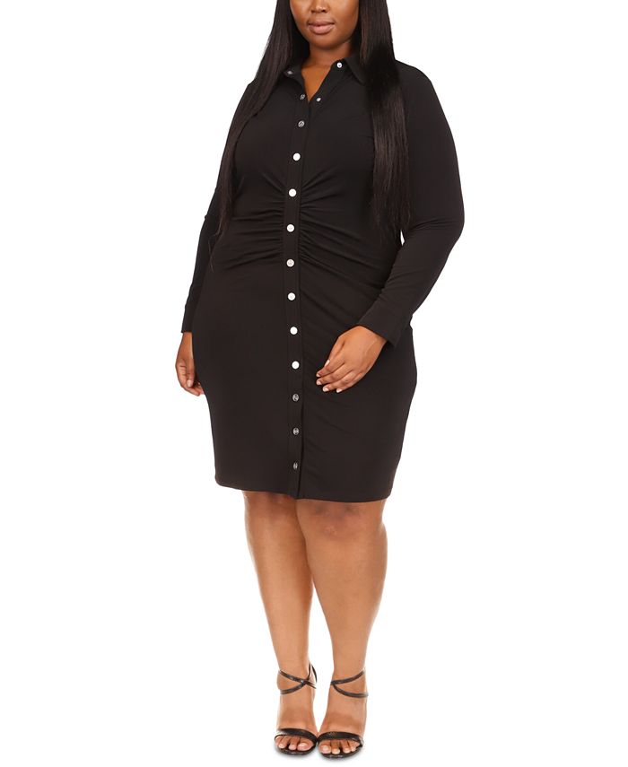 Michael Kors Plus Size Ruched Snap-Front Dress - Macy's