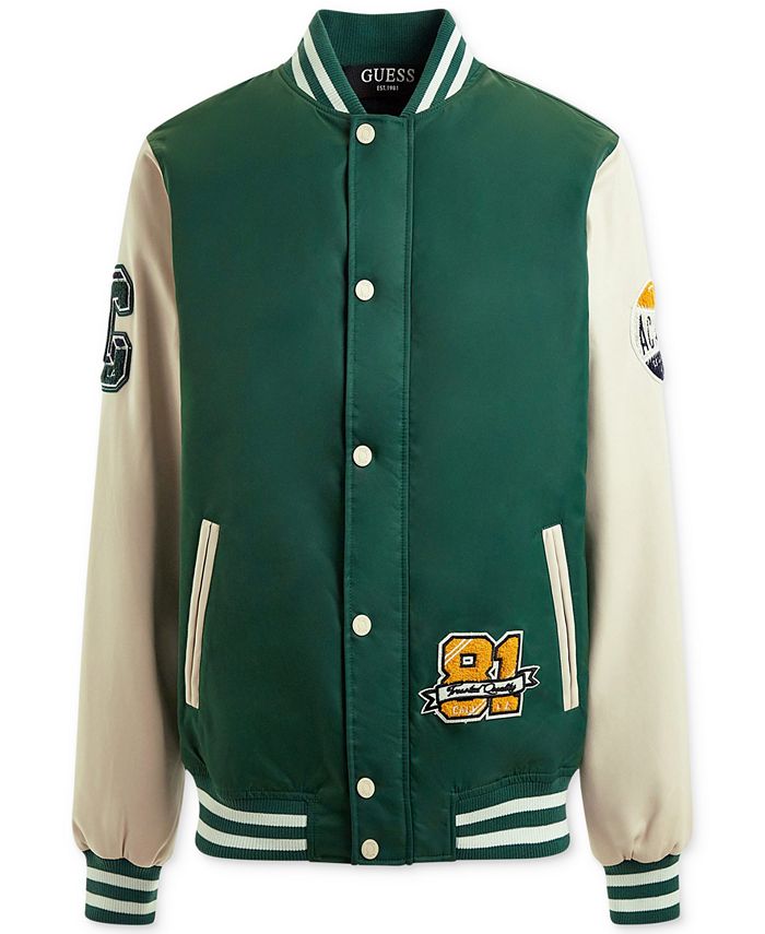 GUESS Men's Embroidered Colorblocked Varsity Bomber Jacket - Macy's