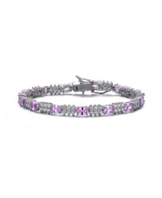 Genevive Sterling Silver Pink Cubic Zirconia Accent Tennis Bracelet ...