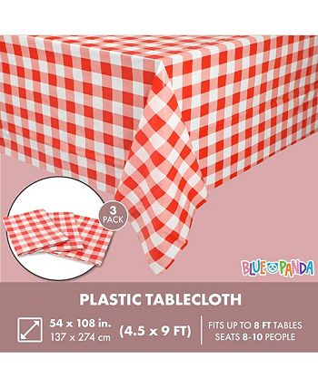 Blue Panda Country Red and White Checkered Tablecloth, Rustic Plastic ...