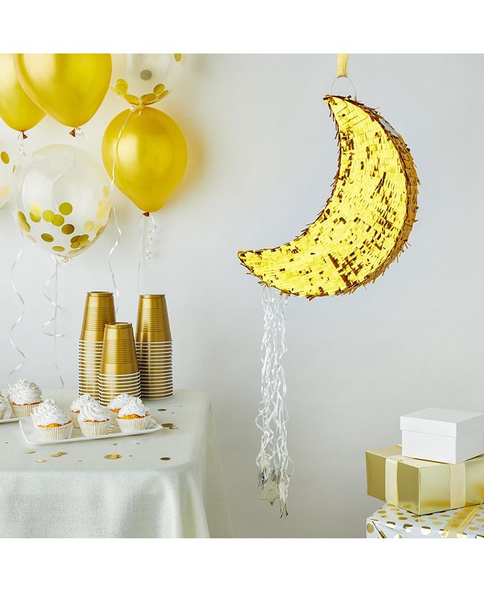 Blue Panda Gold Foil Moon Pinata with Pull Strings for Birthday Party ...