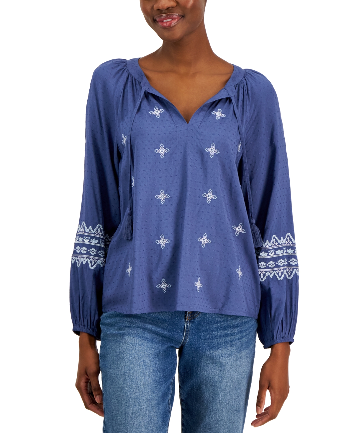 Style & Co Women's Embroidered Long-sleeve Top, Created For Macy's In ...