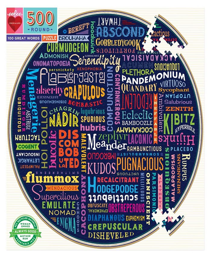 Eeboo Piece and Love 100 Great Words Round Circle Jigsaw Puzzle Set ...