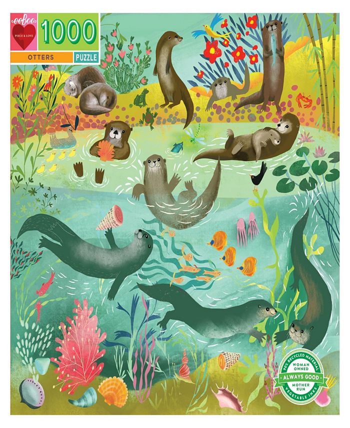 Eeboo Piece and Love Otters Square Adult Jigsaw Puzzle, 1000 Pieces ...