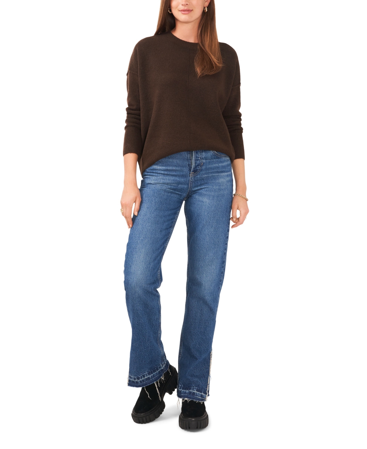 Click here for Vince Camuto Womens Cozy Crewneck Long-Sleeve Exte... prices