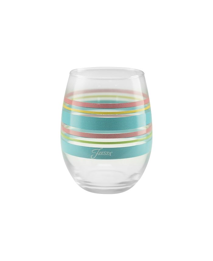 Fiesta Deco Fashion Peony Stripes Stemless 4 Piece Wine Glass Set, 15 ...