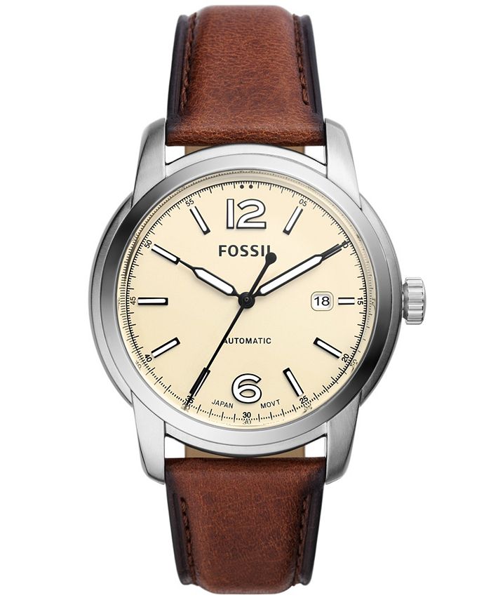 Fossil Men's Heritage Automatic Brown Leather Watch 43mm - Macy's